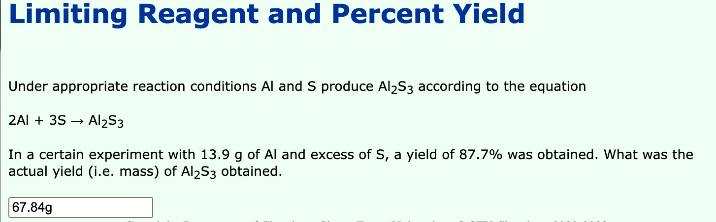 Solved Limiting Reagent and Percent Yield Under appropriate | Chegg.com
