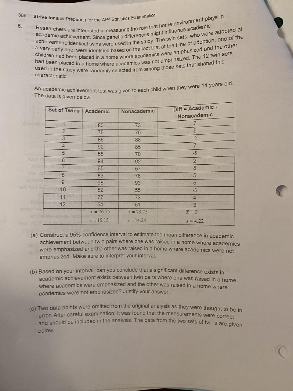 Solved 366 Strive for a 5: Preparing for the AP® Statistics | Chegg.com