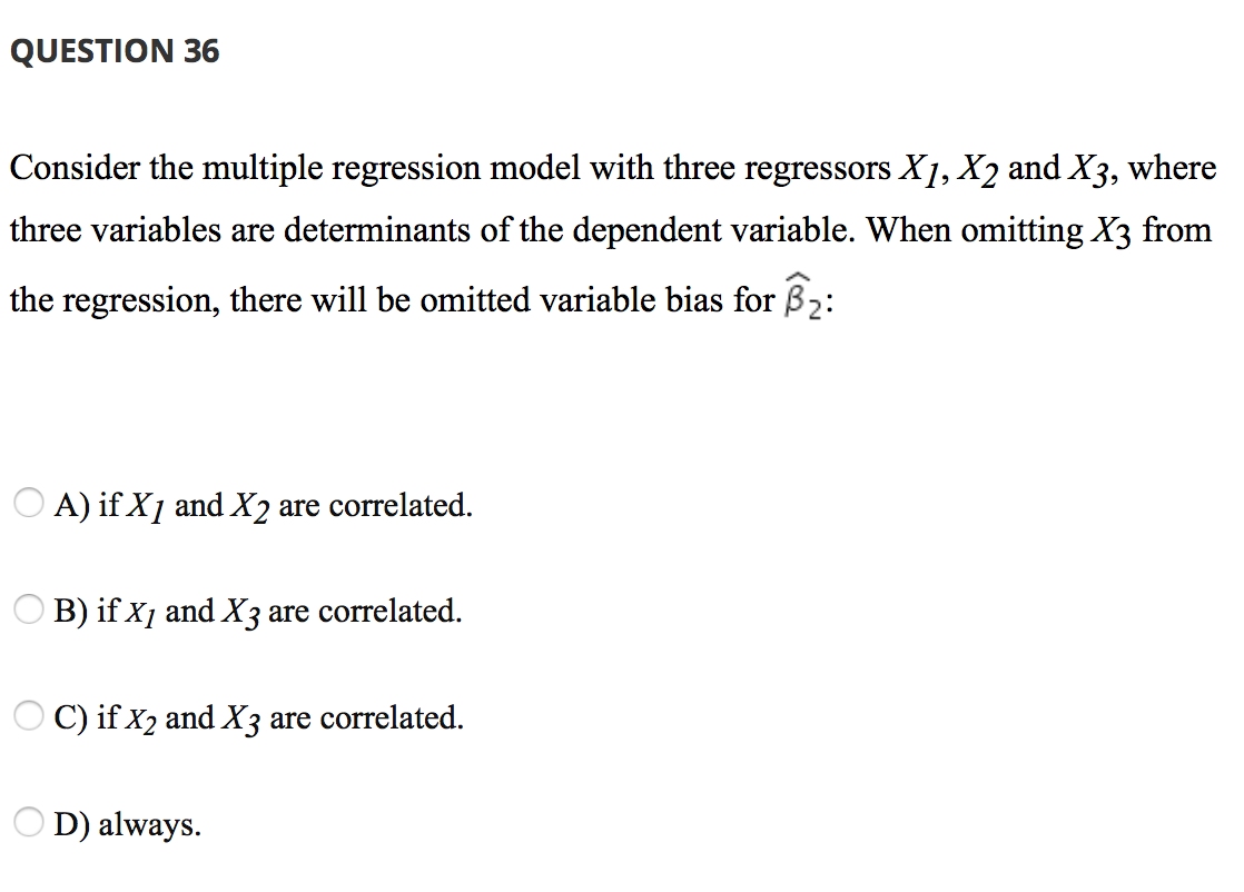 Solved QUESTION 36 Consider the multiple regression model | Chegg.com