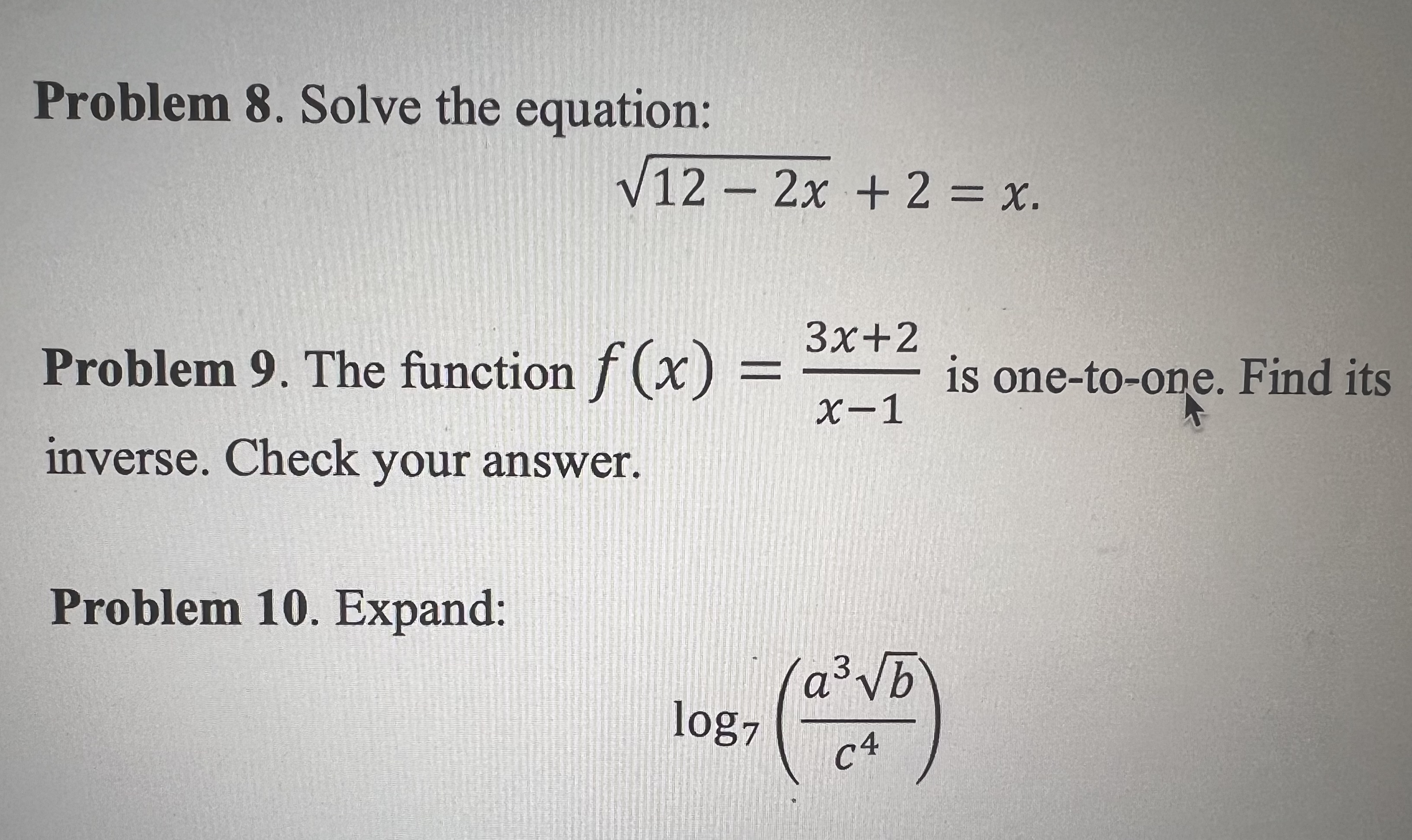 Solved Problem 8 . Solve the equation: 12−2x+2=x Problem 9. | Chegg.com