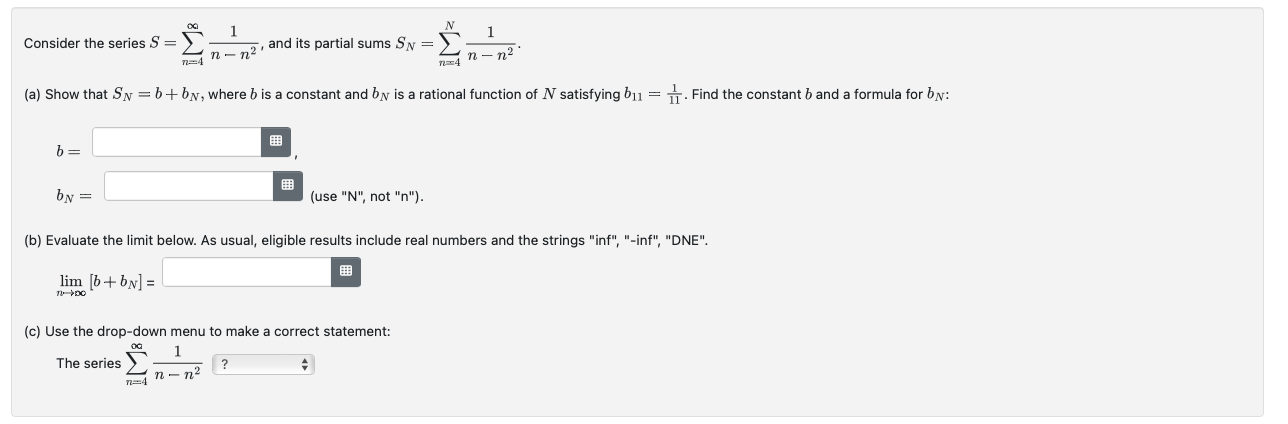 Solved Consider the series S=∑n=4∞n−n21, and its partial | Chegg.com