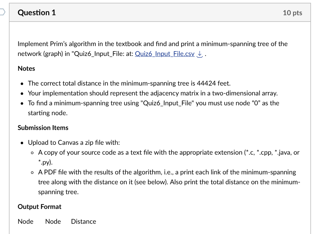 Implement Prim's algorithm in the textbook and find | Chegg.com