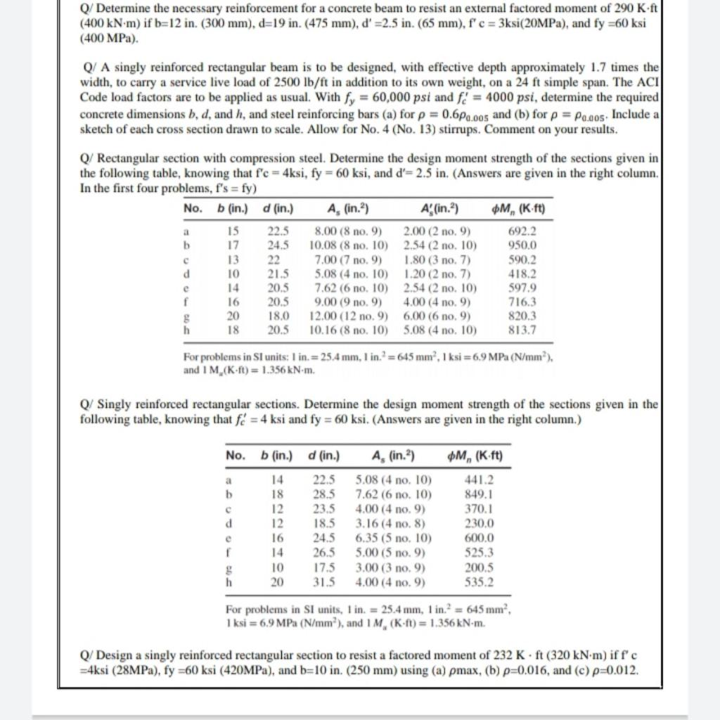Solved Q/Determine the necessary reinforcement for a | Chegg.com