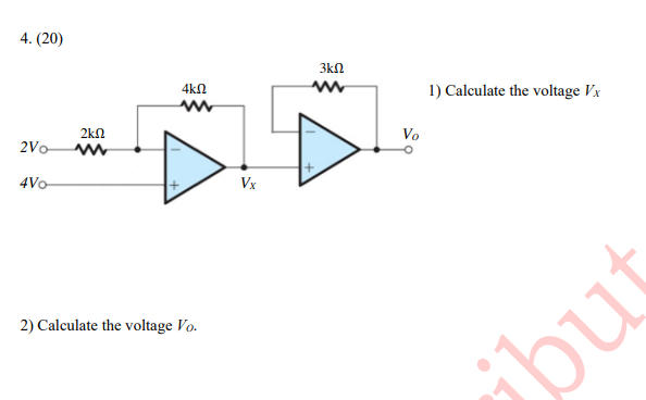 Solved 4. (20) 3k12 ww 4k12 1) Calculate the voltage Vx w V. | Chegg.com