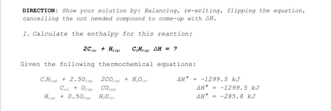 Solved DIRECTION: Show your solution by: Balancing, | Chegg.com