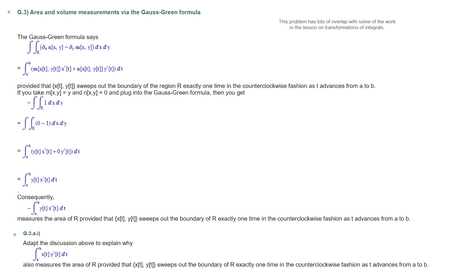Solved G.3) Area and volume measurements via the Gauss-Green | Chegg.com