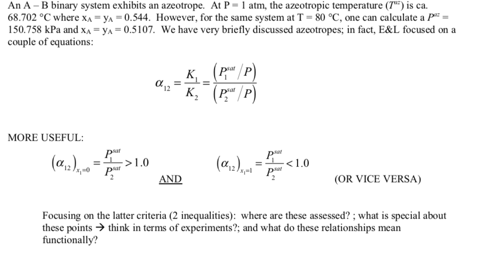 Solved An A - B binary system exhibits an azeotrope. At P= 1 | Chegg.com