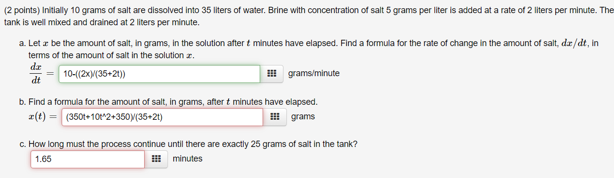Solved (2 ﻿points) ﻿Initially 10 ﻿grams of salt are | Chegg.com