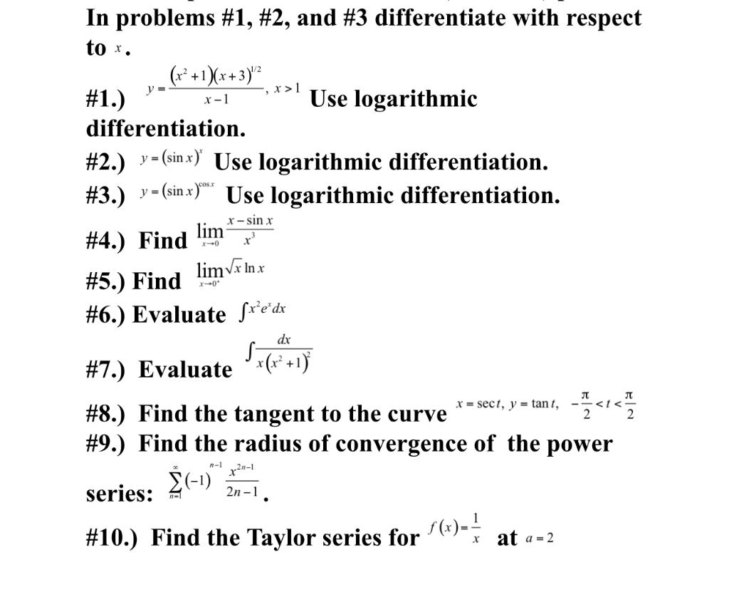 Solved In problems #1,#2, and #3 differentiate with respect | Chegg.com