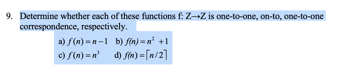 Solved 9. Determine whether each of these functions f: Z-Z | Chegg.com
