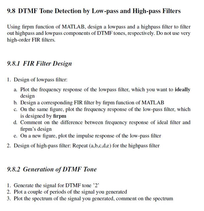 9.8 DTMF Tone Detection by Low-pass and High-pass | Chegg.com