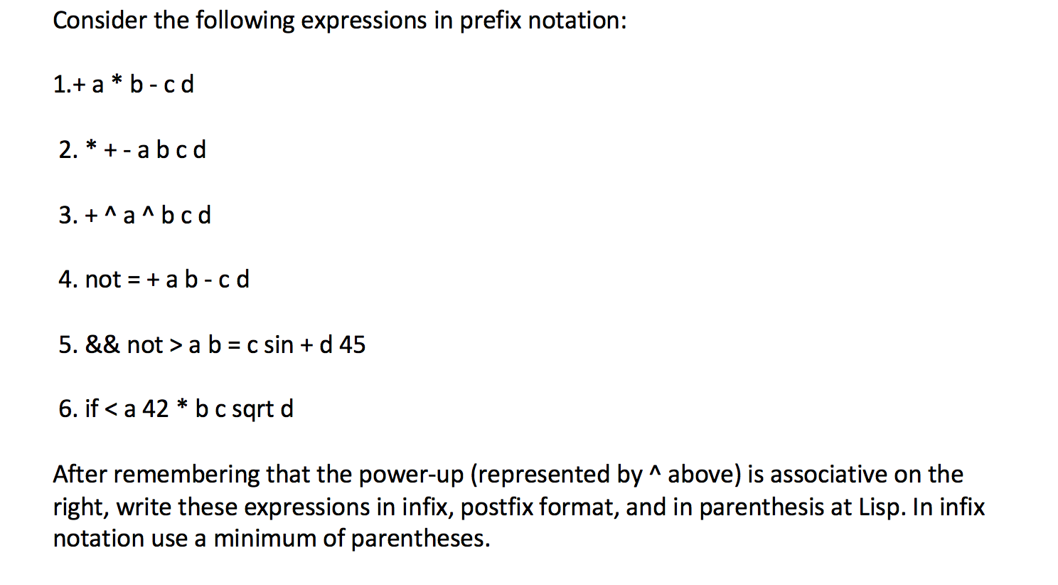 Solved Consider the following expressions in prefix | Chegg.com