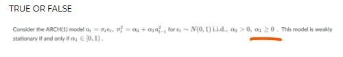 Solved TRUE OR FALSE -1 Consider the ARCH(1) model = 0,60 = | Chegg.com