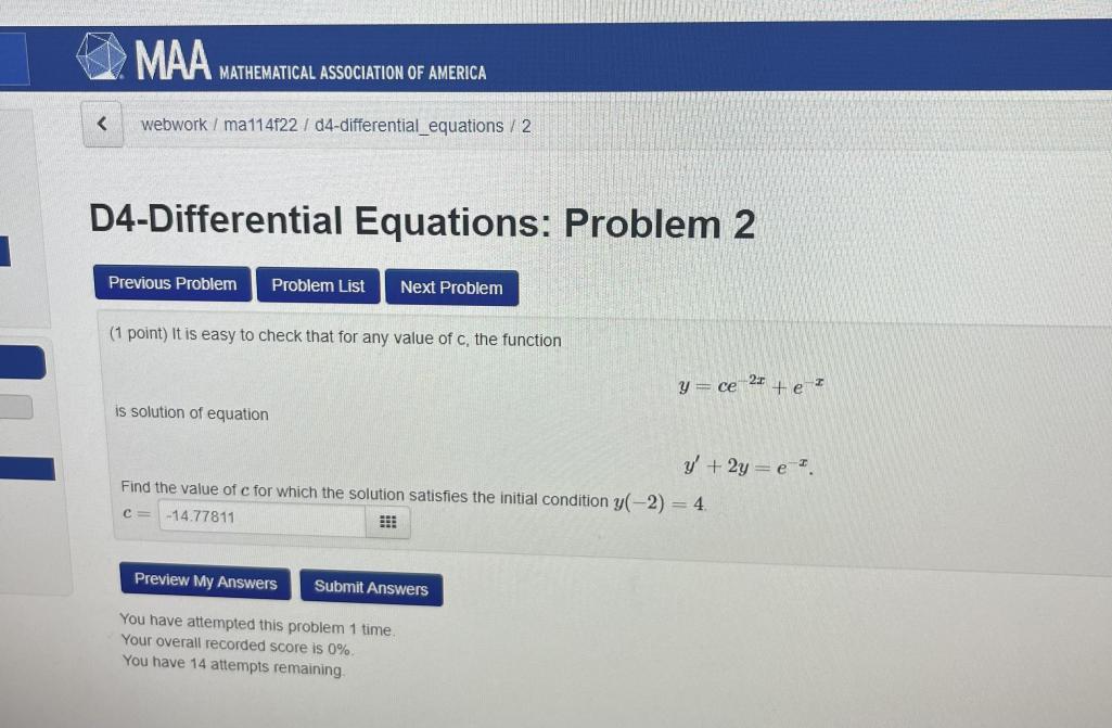 Solved D4-Differential Equations: Problem 2 (1 point) It is | Chegg.com