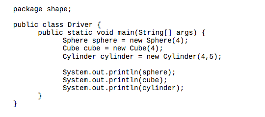 Solved package shape; public class Driver { public static | Chegg.com