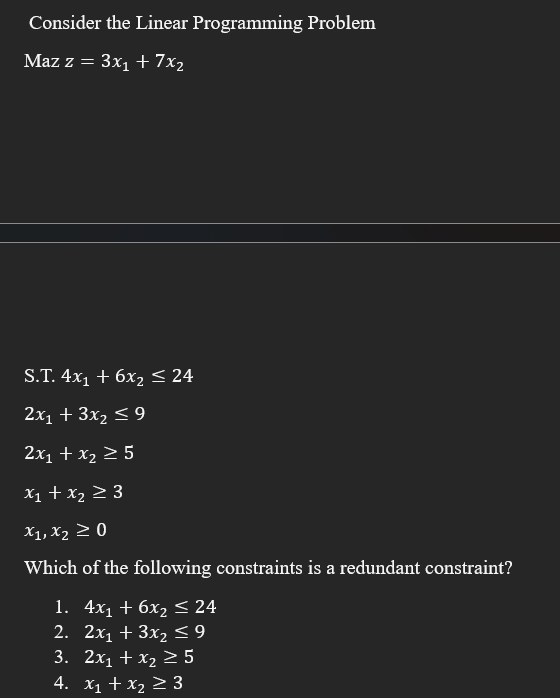 Solved Consider the Linear Programming Problem?Mazz=3x1+7x2 | Chegg.com