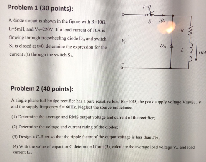 Solved Problem 1 (30 points): A diode circuit is shown in | Chegg.com