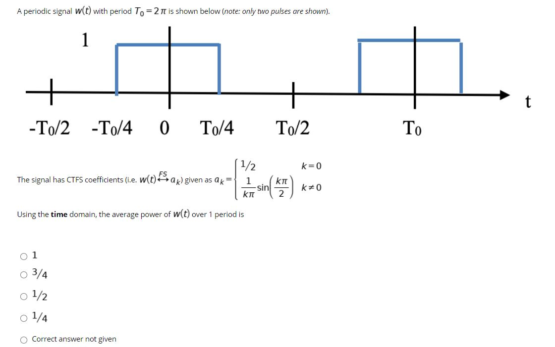 Solved 1 TTT A periodic signal w(t) with period To =2 tt is | Chegg.com
