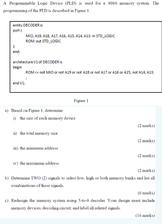 Solved A Programmable Logic Device (PLD) is used for a 8086 | Chegg.com