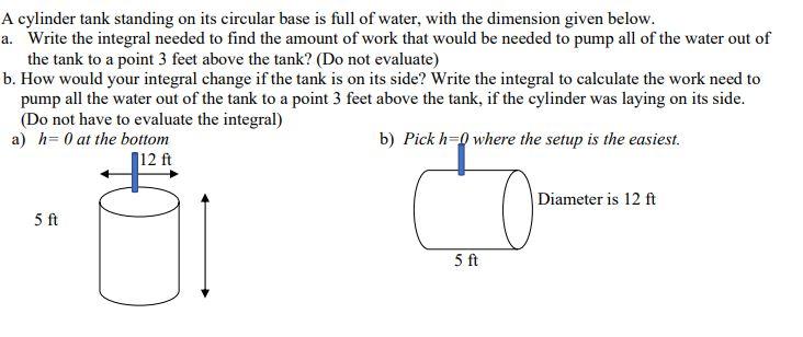 Solved A cylinder tank standing on its circular base is full | Chegg.com