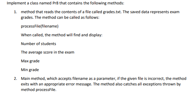 Solved Implement a class named Pr8 that contains the | Chegg.com
