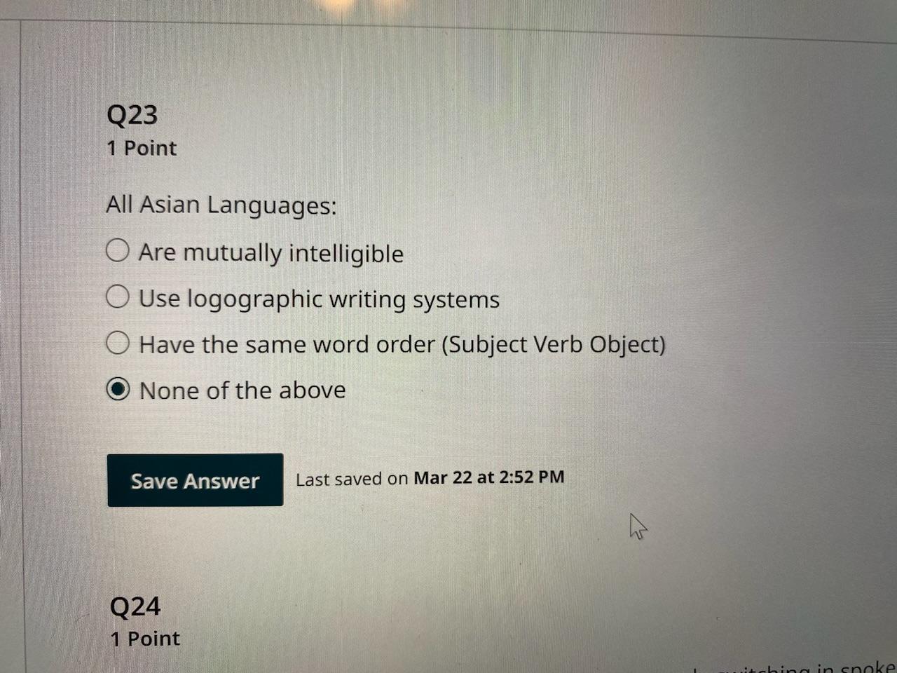 Solved All Asian Languages: Are mutually intelligible Use | Chegg.com