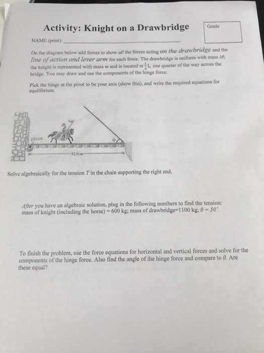 Solved Activity: Knight on a Drawbridge NAME (print) On the | Chegg.com