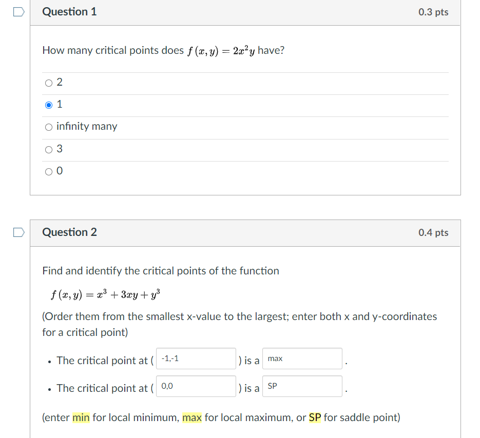 Solved Question 1 0.3 pts How many critical points does f | Chegg.com