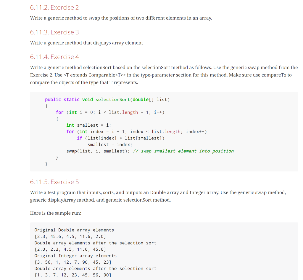 Solved 6.11.2. Exercise 2 Write a generic method to swap the | Chegg.com
