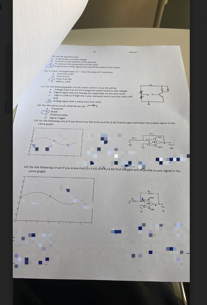 Solved 20 If I Have Analogwrite 9 R J Then The Value Of