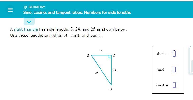 Solved E GEOMETRY Sine, cosine, and tangent ratios: Numbers | Chegg.com