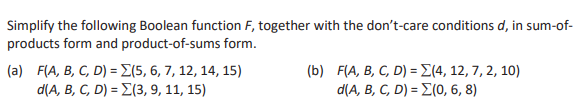 Solved Simplify the following Boolean function F, together | Chegg.com