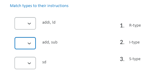 Solved Match types to their instructions addi, Id 1. R-type | Chegg.com