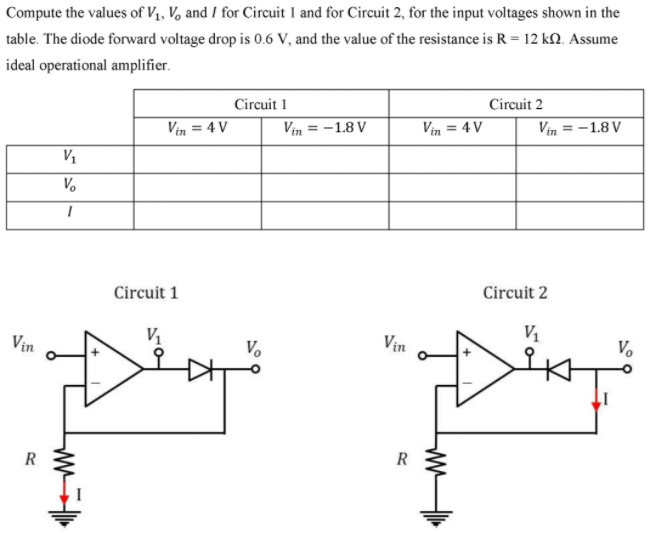 Solved Compute the values of V, V, and I for Circuit 1 and | Chegg.com