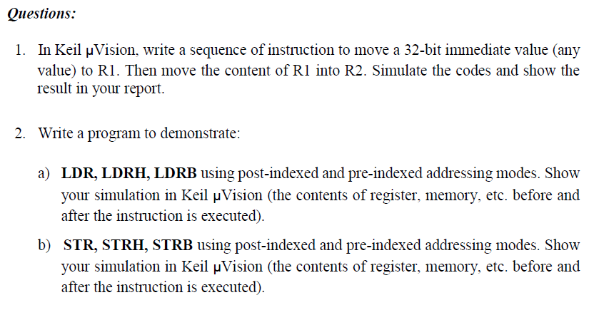 Solved Questions: 1. In Keil uVision, write a sequence of | Chegg.com