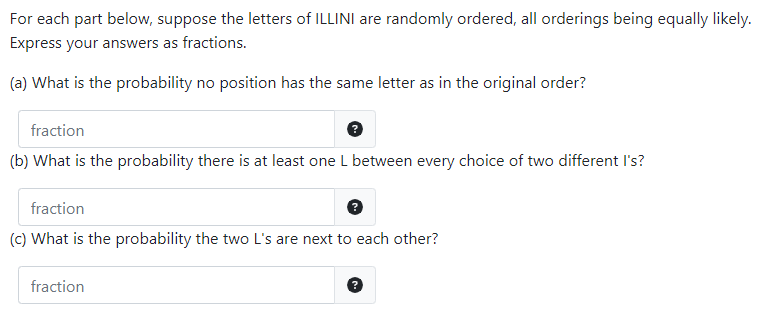 Solved For each part below, suppose the letters of ILLINI | Chegg.com