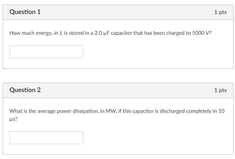 Solved Question 1How much energy, in J, ﻿is stored in a | Chegg.com