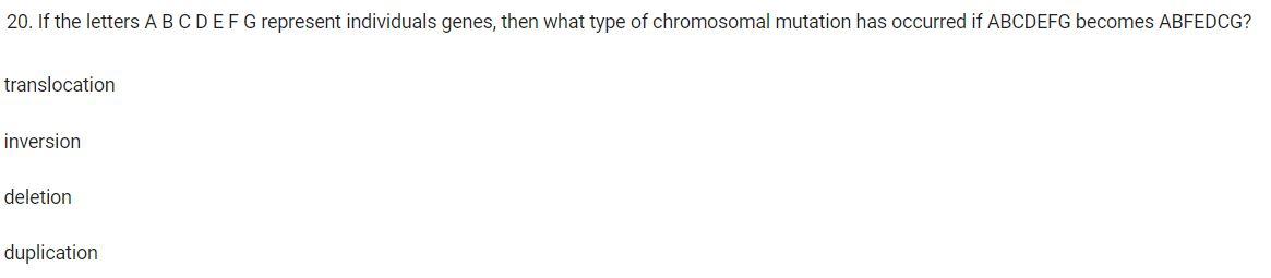 Solved 20. If the letters A B C D E F G represent | Chegg.com
