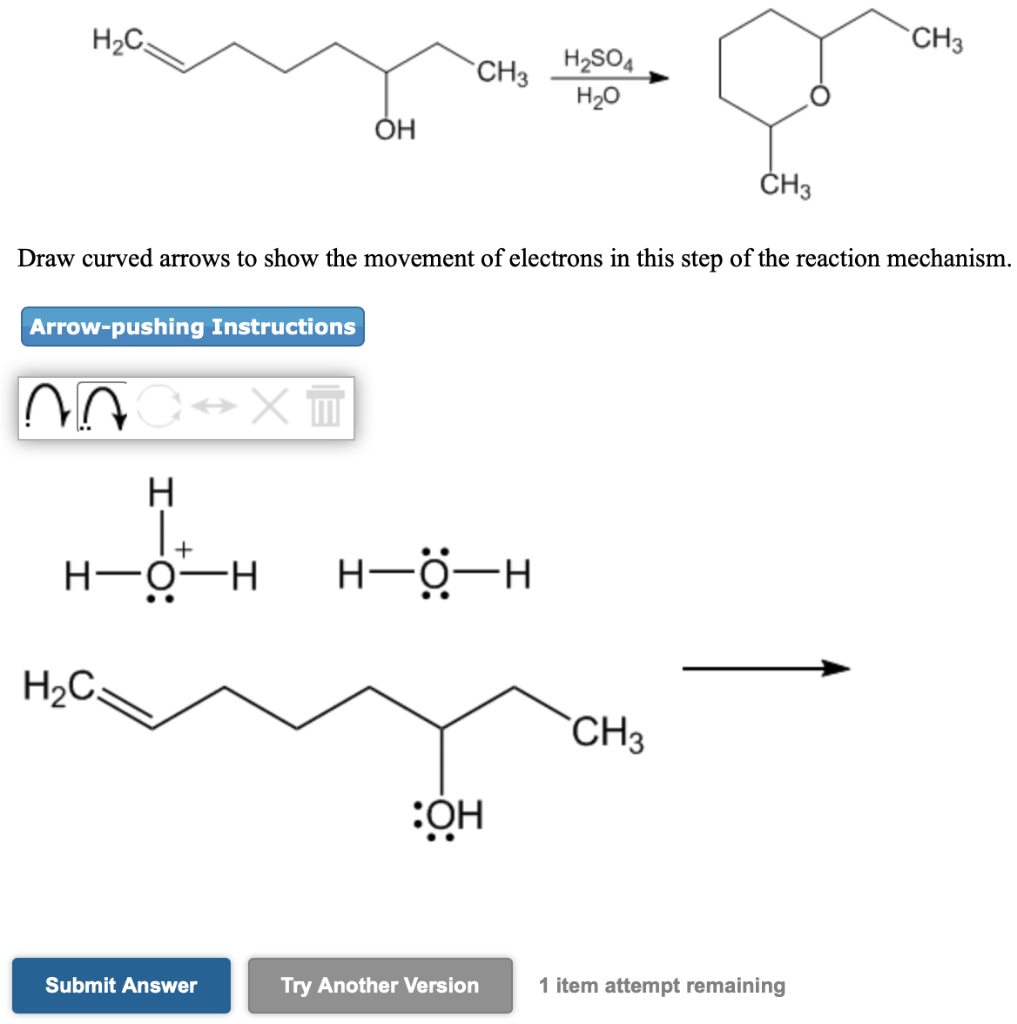 Solved H2C CH3 CH3 H2SO4 H2O OH CH3 Draw curved arrows to | Chegg.com