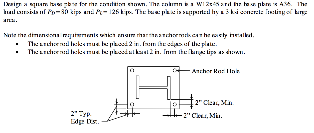 Design a square base plate for the condition shown. | Chegg.com