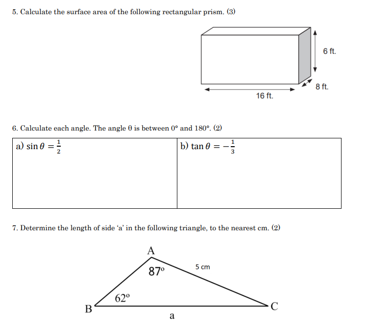 Solved 5. Calculate the surface area of the following | Chegg.com