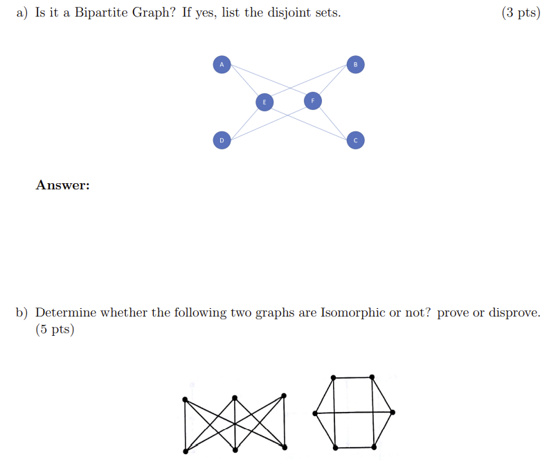Solved a) Is it a Bipartite Graph? If yes, list the disjoint | Chegg.com