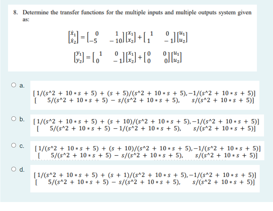 Solved 8. Determine the transfer functions for the multiple | Chegg.com