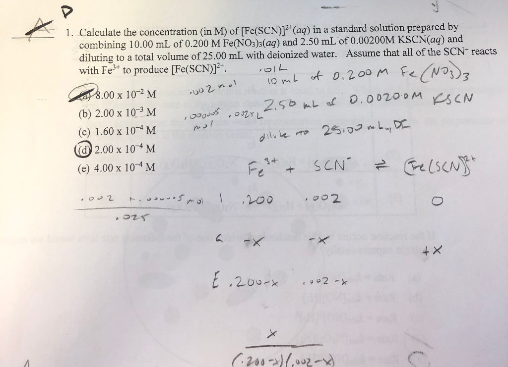 Solved Calculate the concentration (in M) of [FeSCN]2+ (aq) | Chegg.com