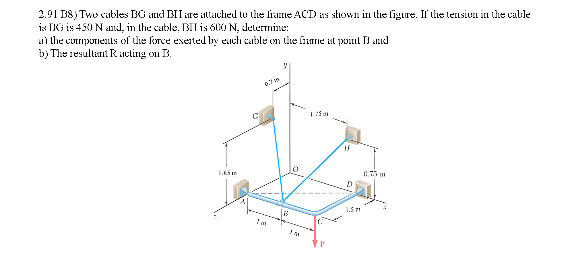 Solved 2.91 B8) Two cables BG and BH are attached to the | Chegg.com ...