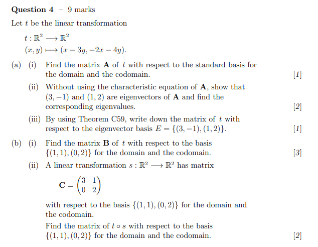 Solved Question 4−9 marks Let t be the linear transformation | Chegg.com