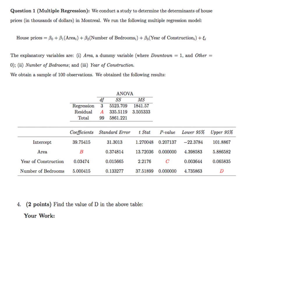 Solved Question 1 (Multiple Regression): We conduct a study | Chegg.com