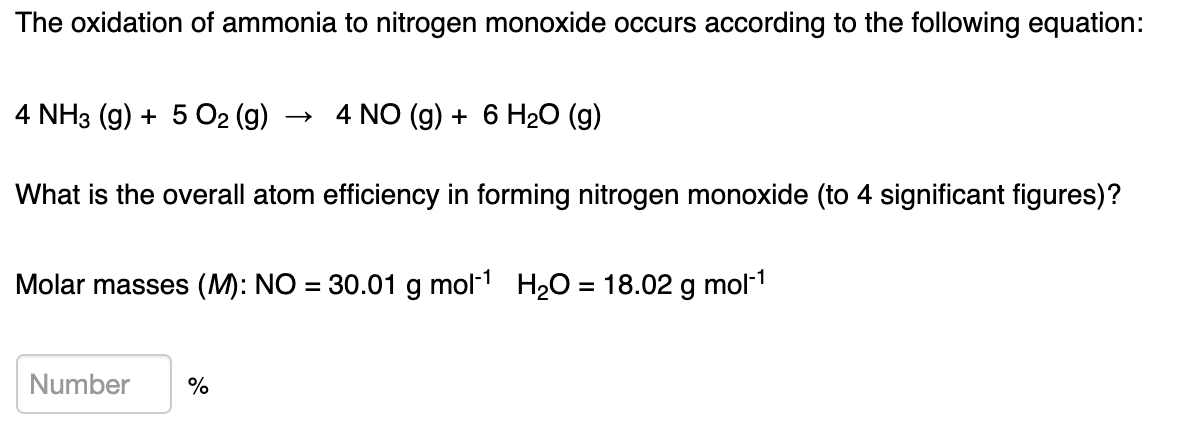 Solved The oxidation of ammonia to nitrogen monoxide occurs | Chegg.com