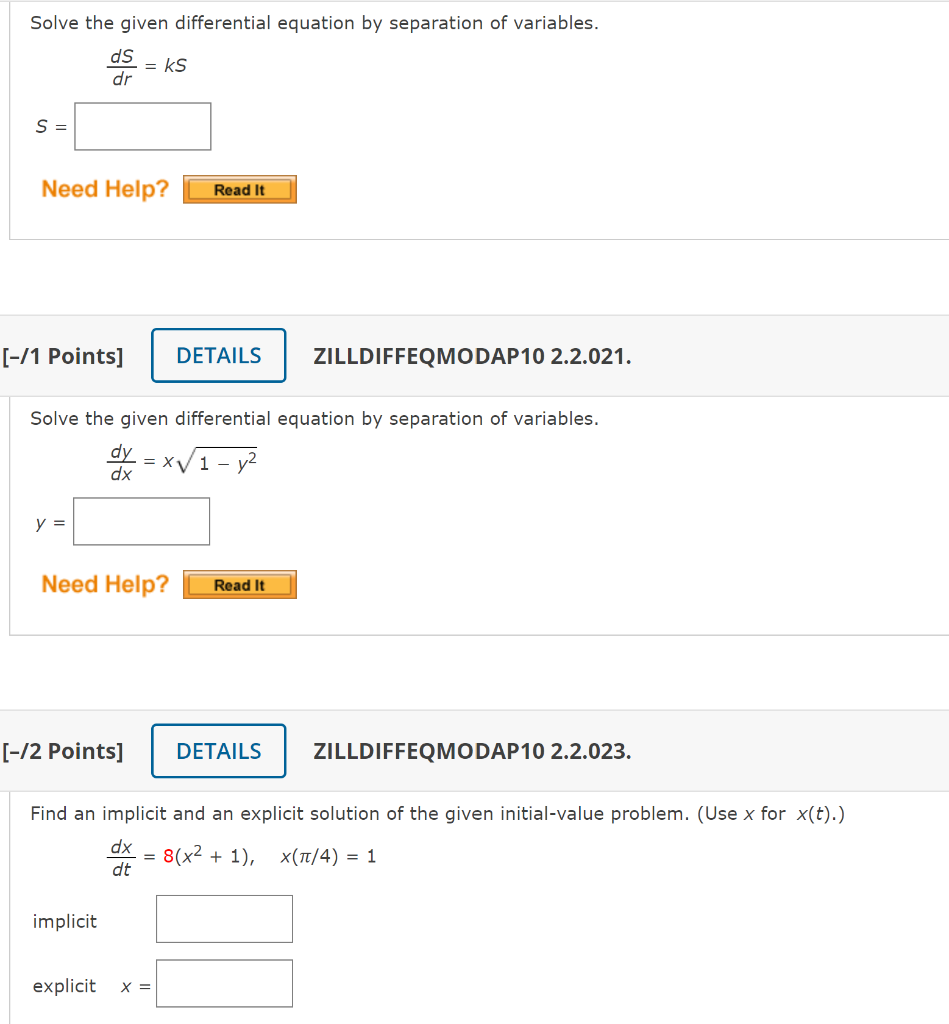 Solved Solve the given differential equation by separation | Chegg.com