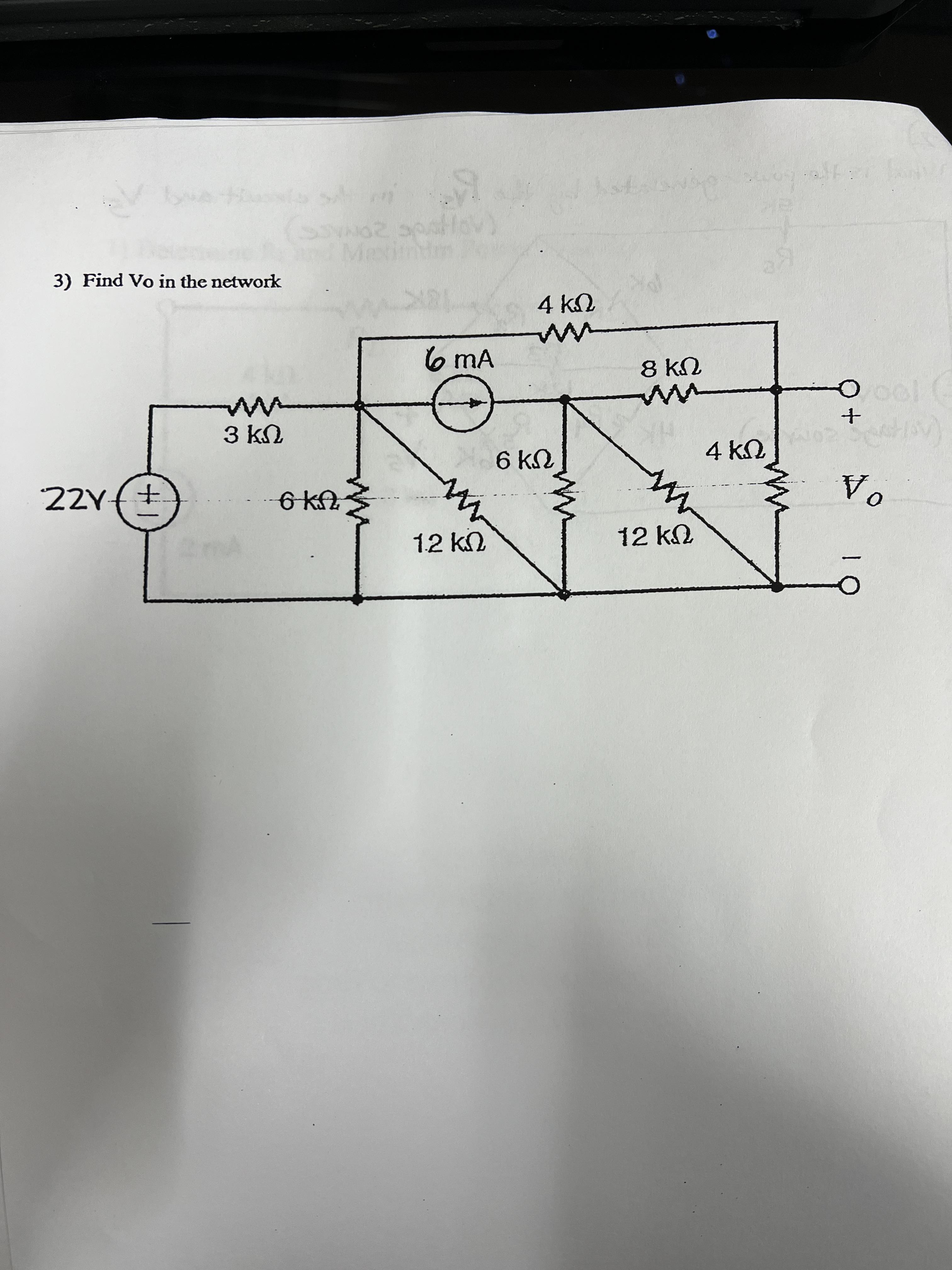Solved 3) Find Vo in the network | Chegg.com